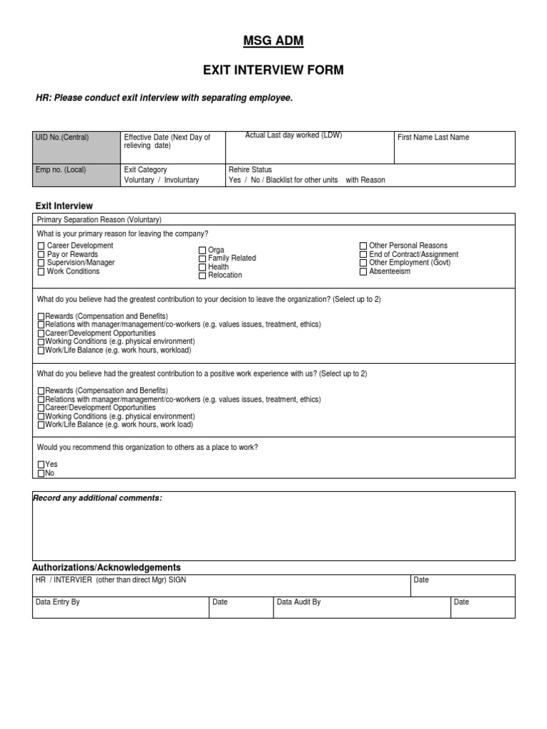 Exit Interview Form Template | PDF