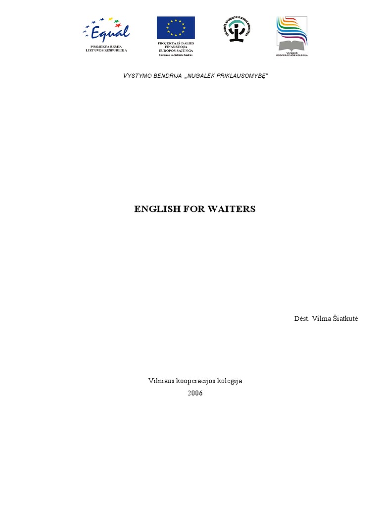 English For Waiters PDF | PDF | Lunch | Meal
