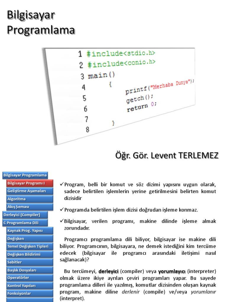 C Programlama - Öğr - Gör. Levent Terlemez Ders Notları | PDF