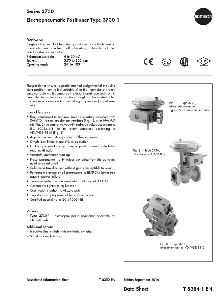 SAMSON Positioner Type 3730 1 Electropneumatic Positioner t83841 | PDF ...