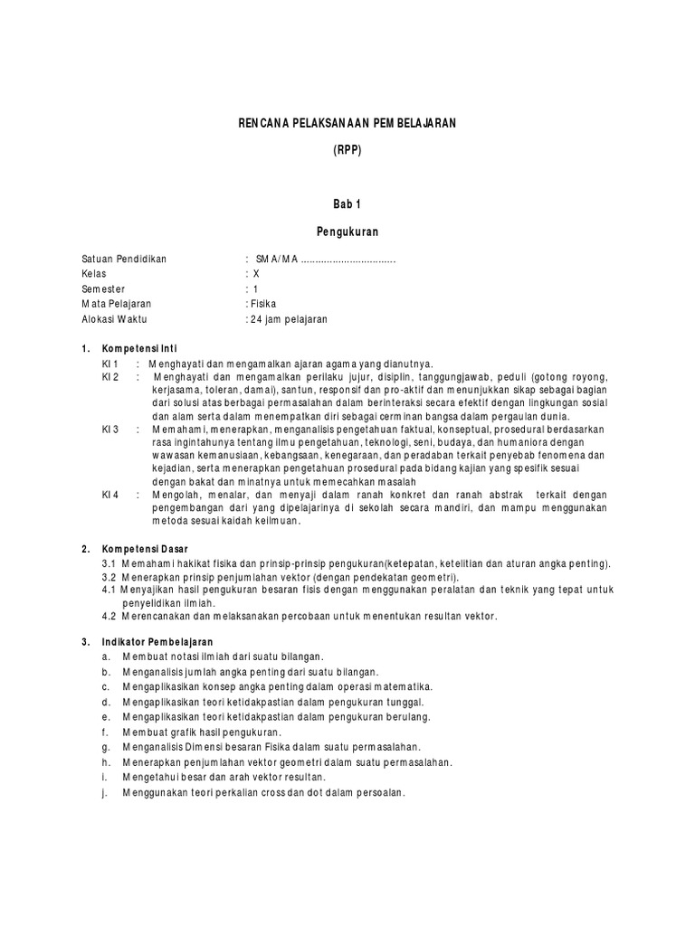 RPP Fisika Kelas X | PDF