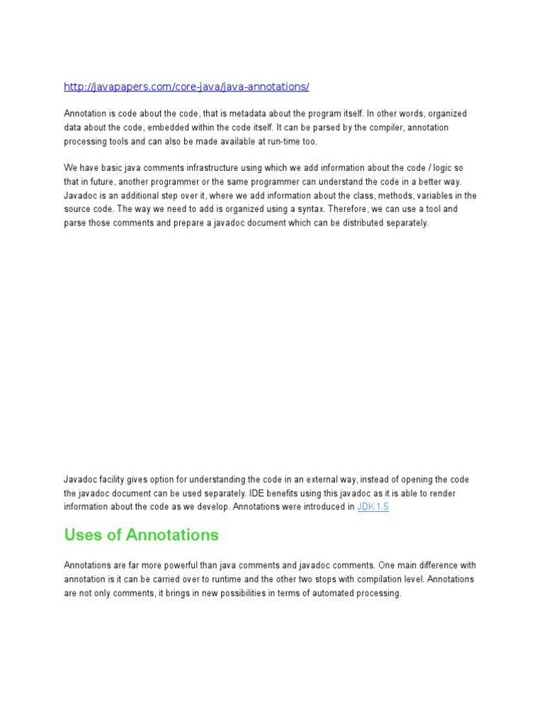 Uses of Annotations | PDF | Java (Programming Language) | Computing Platforms