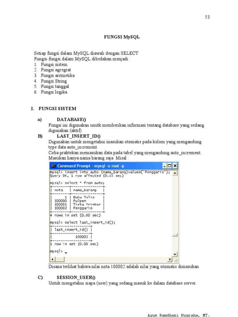 FUNGSI MySQL Setiap Fungsi Dalam MySQL Diawali | PDF