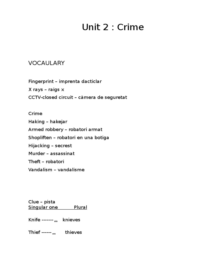 Unit 2: Crime: Vocaulary | PDF | Language Mechanics | Style (Fiction)