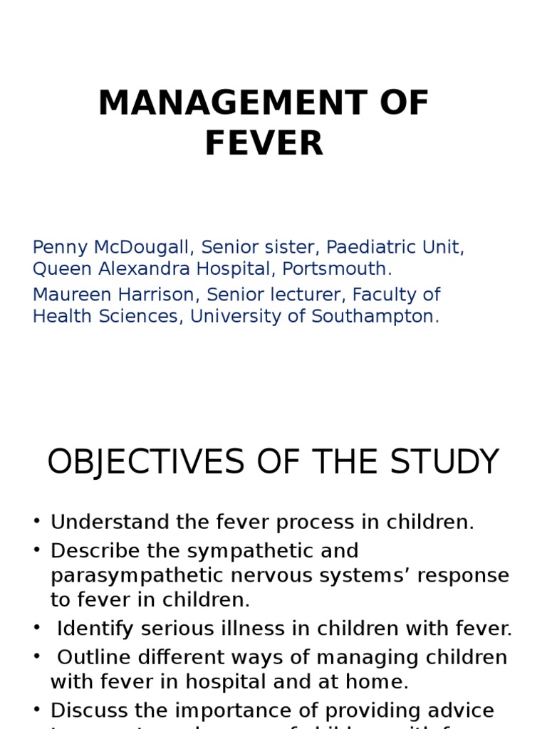 Management of Fever 1 | Fever | Earth & Life Sciences