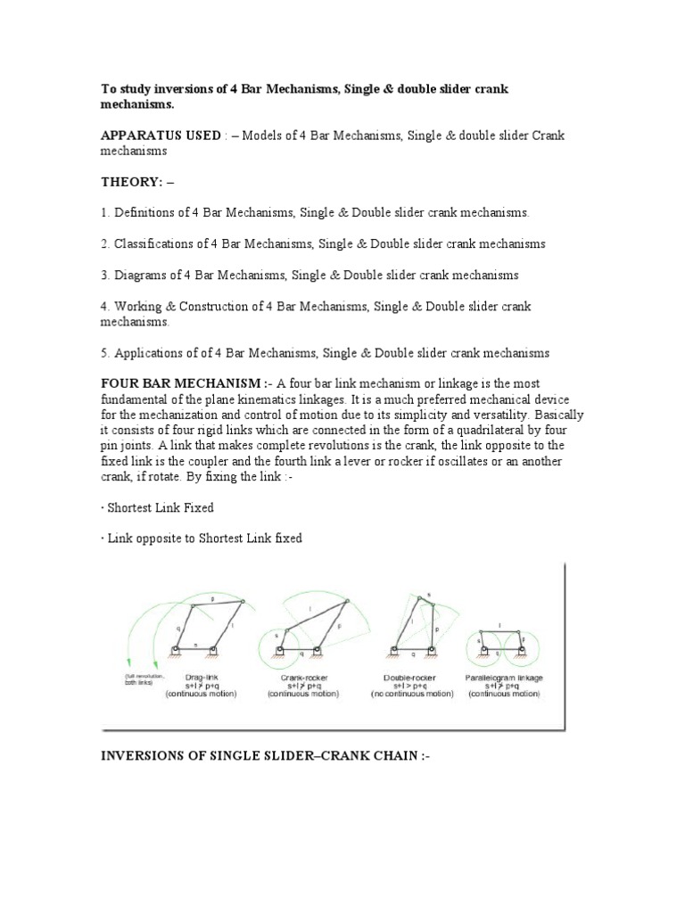 To Study Inversions of 4 Bar Mechanisms | PDF | Classical Mechanics ...