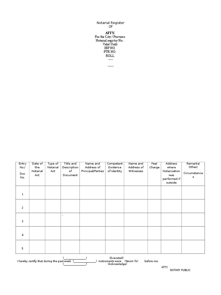 Notarial Register | Practice Of Law | Justice