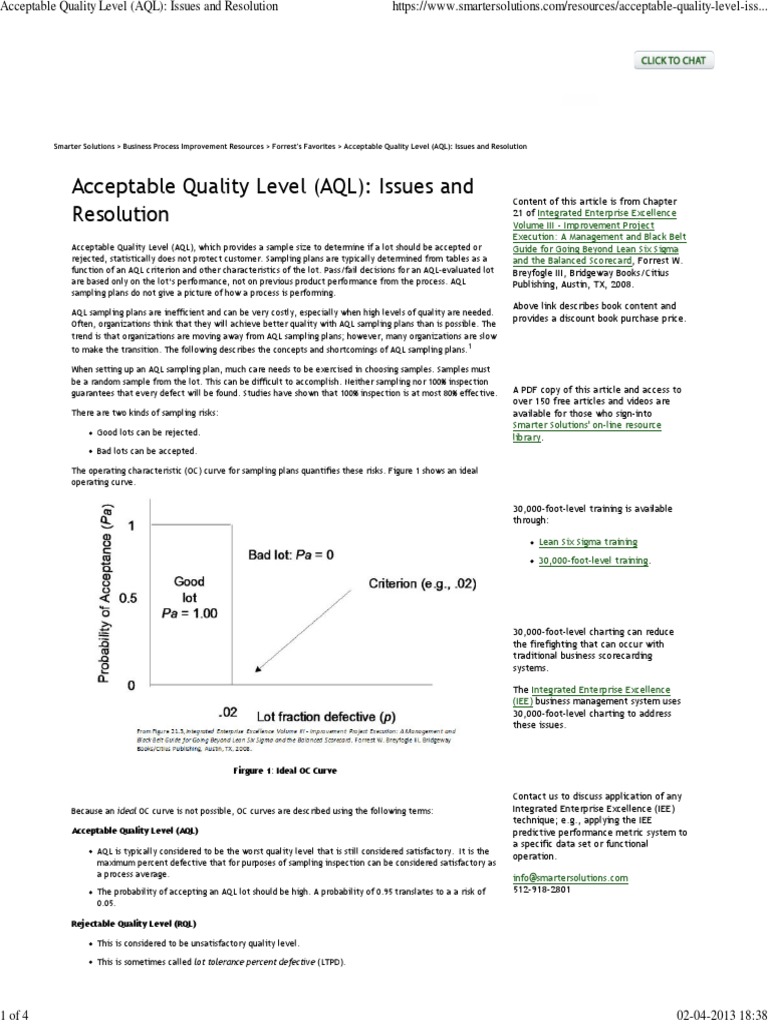 Acceptable Quality Level (AQL) - Issues and Resolution | PDF ...