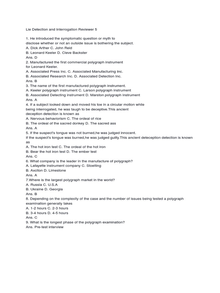Lie Detection and Interrogation Reviewer 5 | PDF