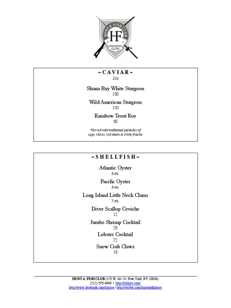 Hunt and Fish Club Dinner Menu | PDF | European Cuisine | Regional ...
