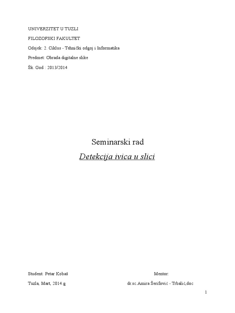 Petar Kobaš - Seminarski Rad - Obrada Digitalne Slike | PDF