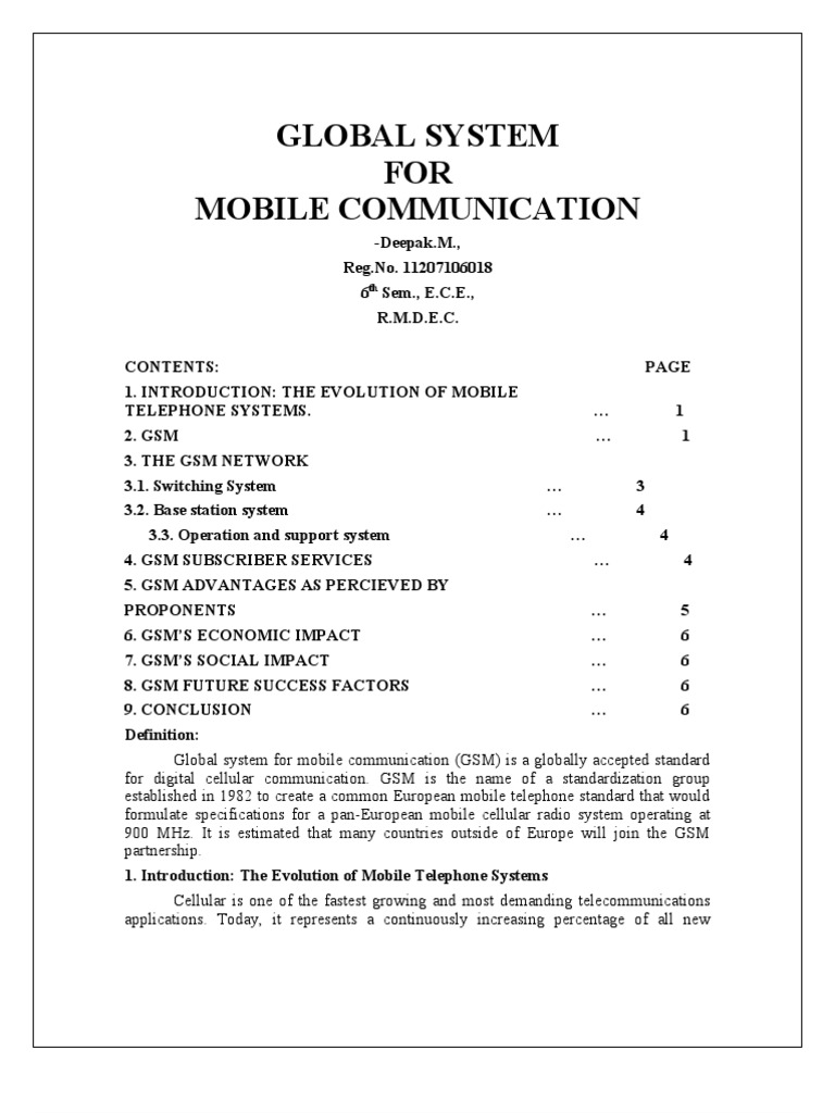 Global System For Mobile Communication | PDF | Cellular Network | Wireless