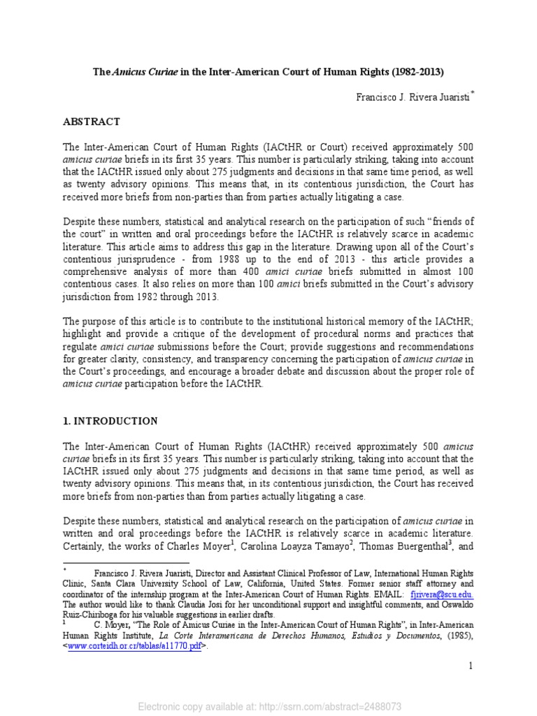 The Amicus Curiae in The Inter-American Court of Human Rights (1982 ...