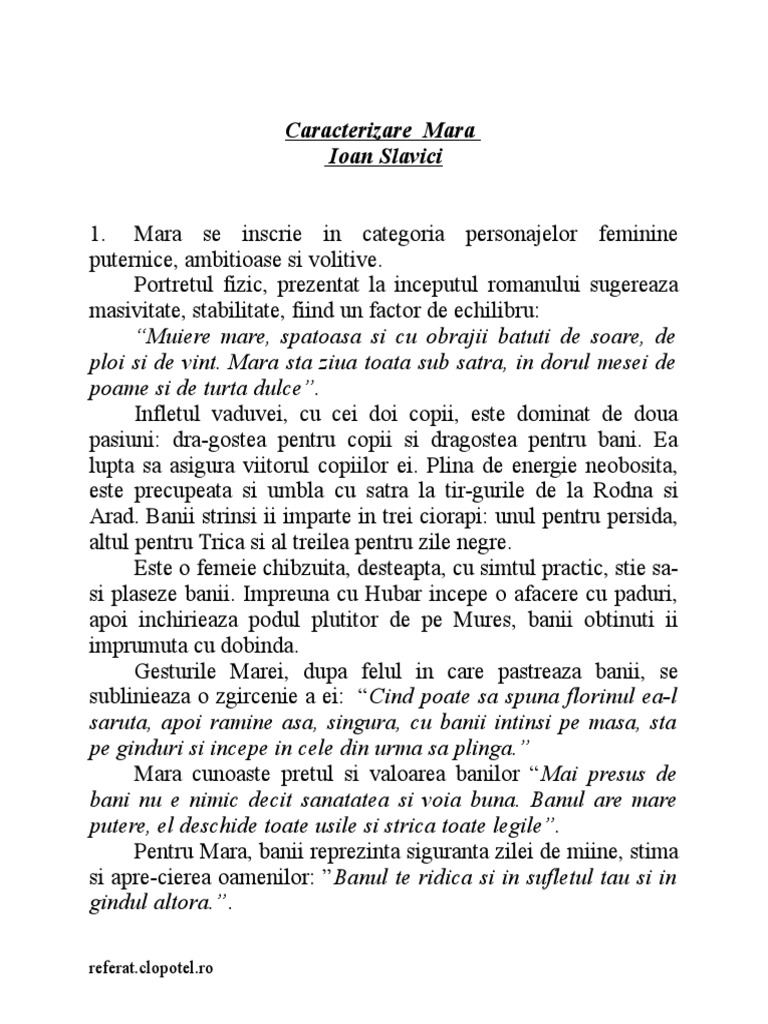 Ioan Slavici - Caracterizare Mara | PDF