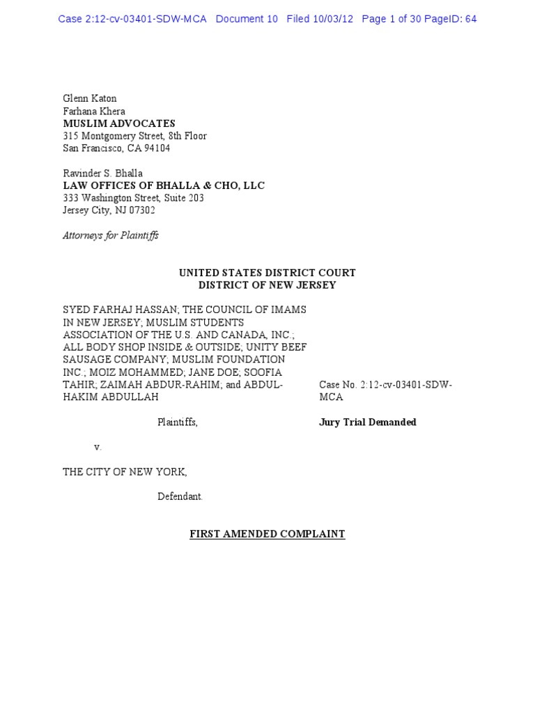 Hassan v. NYC - First-Amended-Complaint - 10-03-2012 | PDF ...