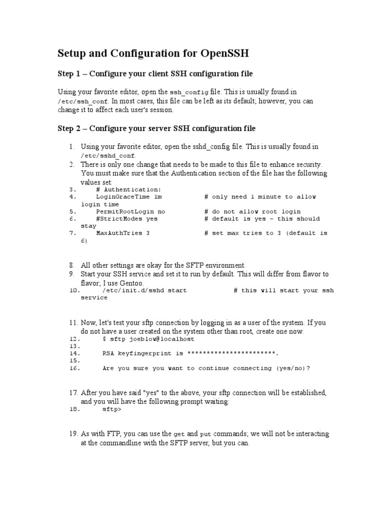 Setup and Configuration For OpenSSH | PDF | Secure Shell | File ...