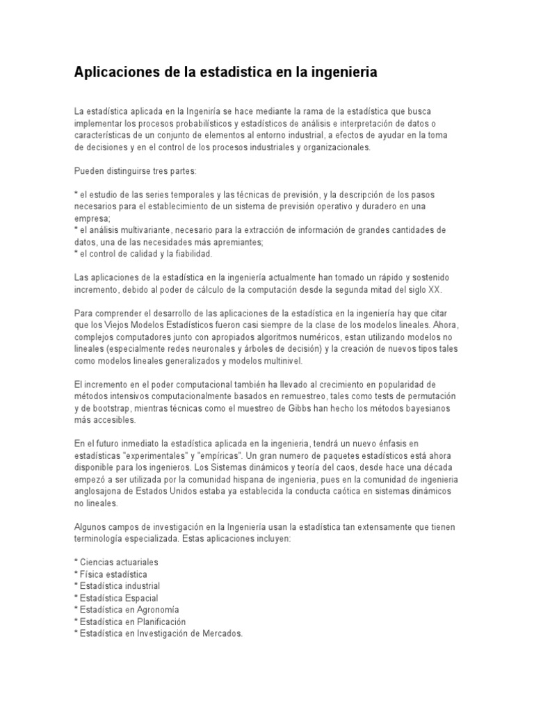 Aplicaciones De La Estadística En Ingeniería Pdf Estadísticas