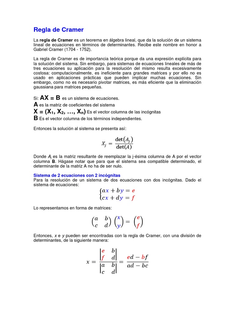 Regla de Cramer | PDF