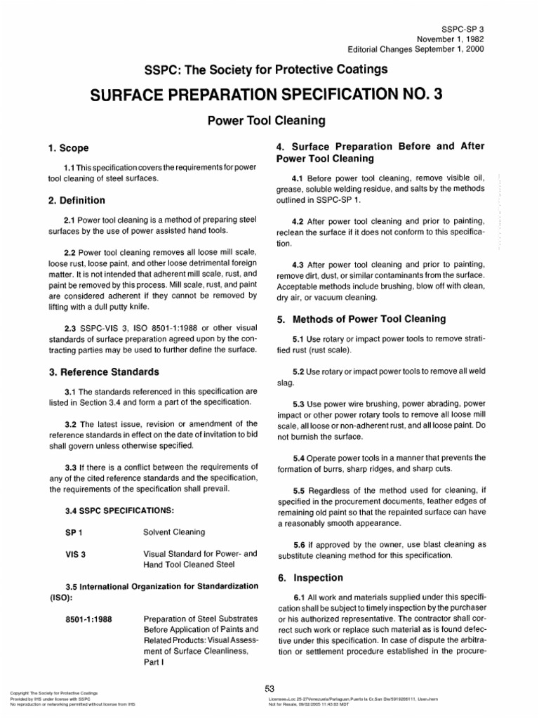 SSPC-SP3 | Labores domésticas | Especificación (Norma Técnica)