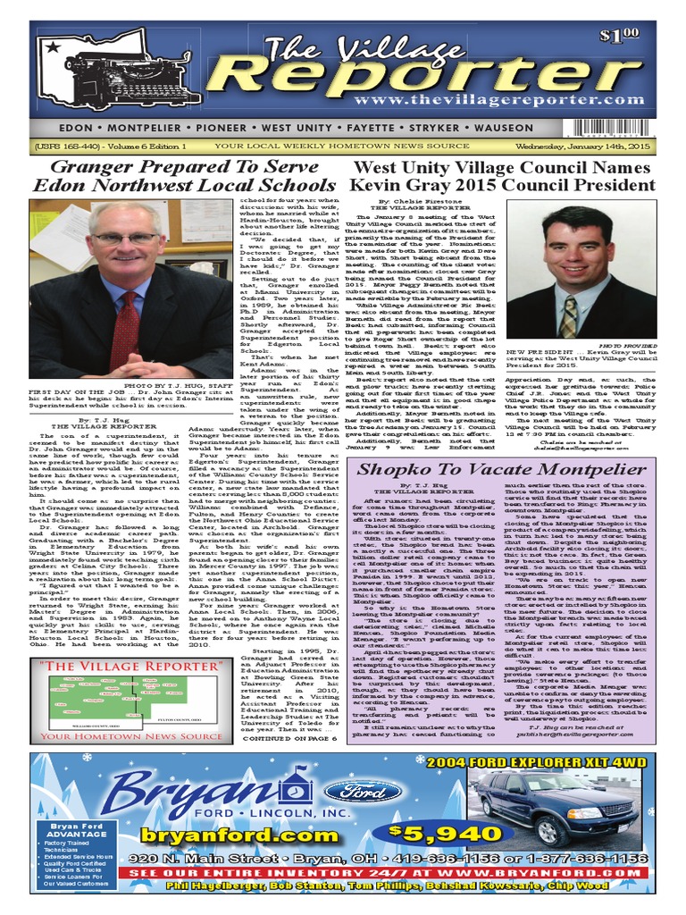 The Village Reporter - January 14th, 2015 PDF | PDF | Letter To The ...