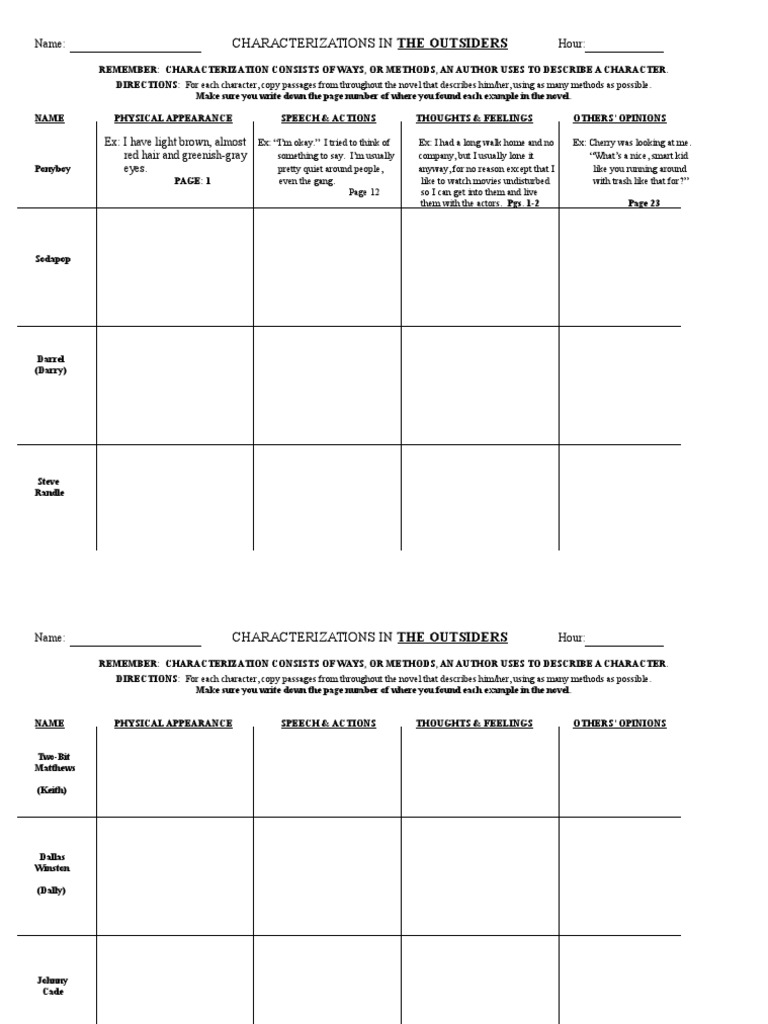 Character Analysis in The Outsiders | PDF