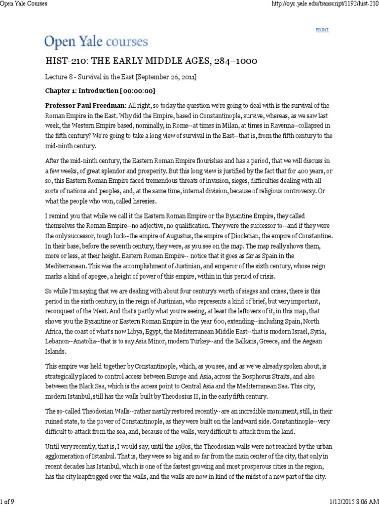 Lecture-8 Yale Professor Freedman | PDF | Byzantine Empire | Council Of ...