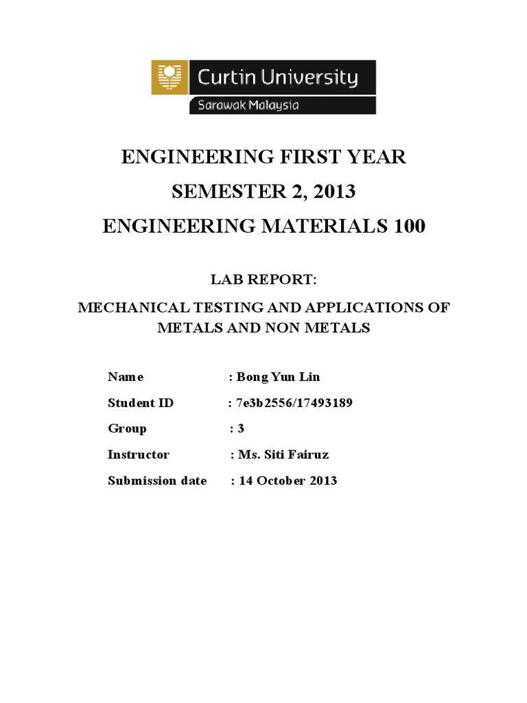 Mechanical Testing of Materials Lab Report | PDF | Ultimate Tensile ...