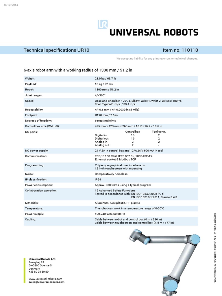 6-Axis Robot Arm With A Working Radius of 1300 MM / 51.2 In: Universal ...