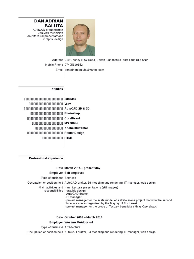 CV en - Dan Adrian Baluta | PDF | 3 D Computer Graphics | 2 D Computer ...