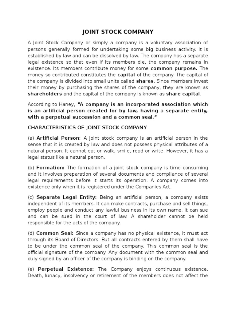 Introduction - Joint Stock Company | Joint Stock Company | Companies