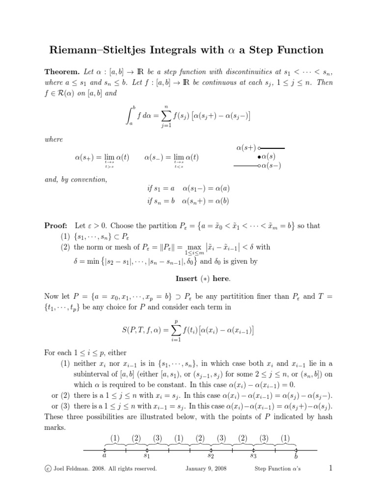 Riemann-Stieltjes Integrals with α a Step Function: t→s t>s t→s t