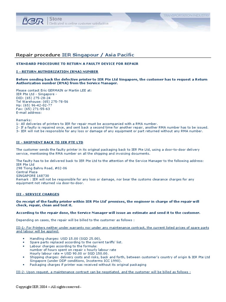 Repairprocedure Singapour en | PDF | Business