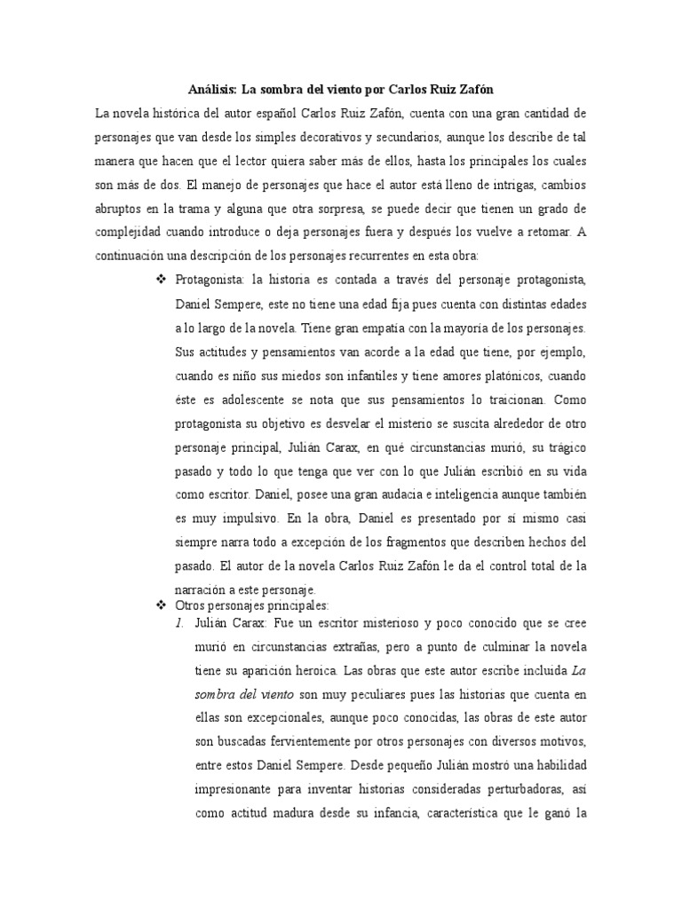 La Sombra Del Viento Análisis | PDF | Novelas | Francisco franco