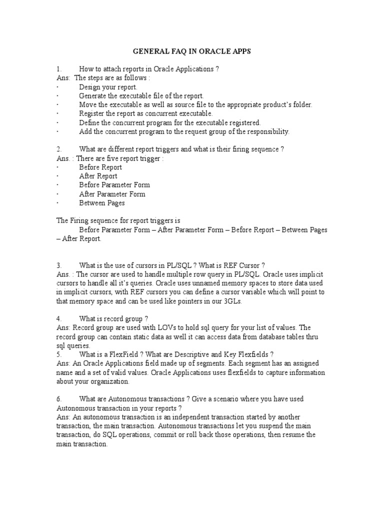 Faq Oracle Apps Pdf Database Transaction Oracle Database