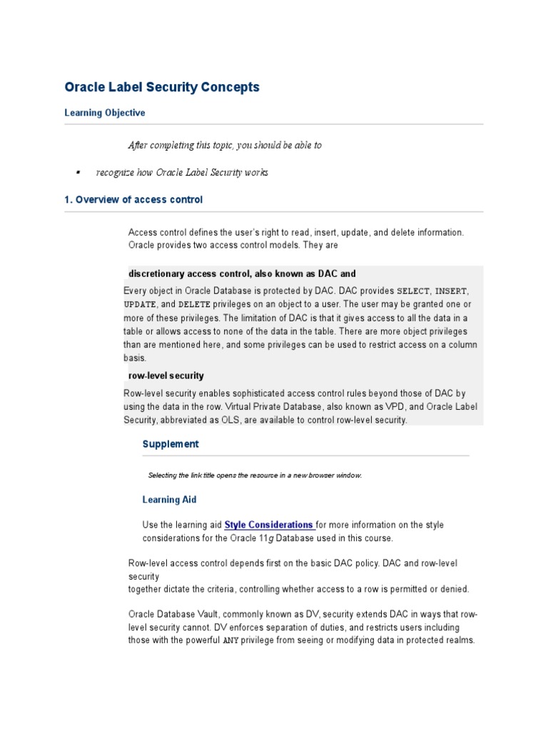 Oracle Database 11g Oracle Label Security and The Data Masking Pack | Download Free PDF | Oracle ...