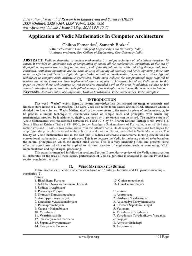 Application of Vedic Mathematics in Computer Architecture | PDF ...