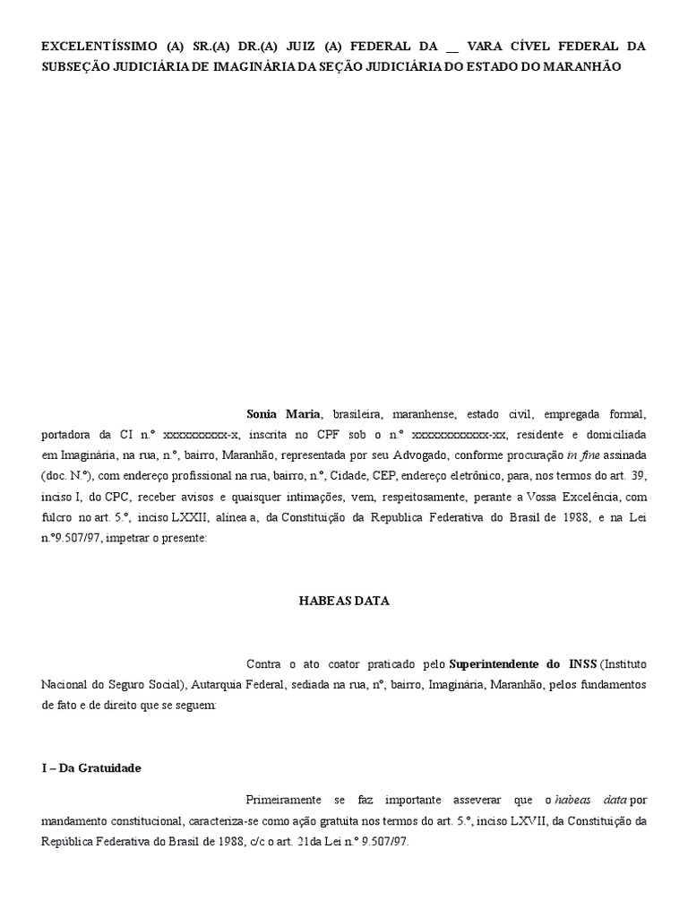 Modelo - Habeas Data | Governo | Política