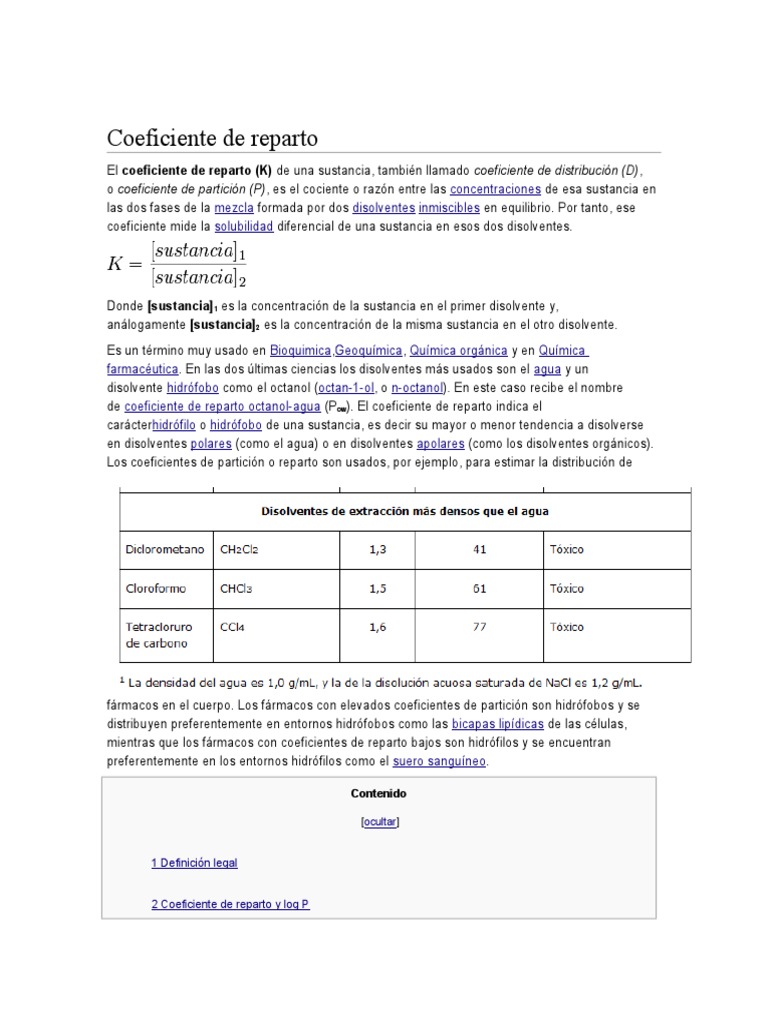 Coeficiente de Reparto | PDF | Sustancias químicas | Química Física
