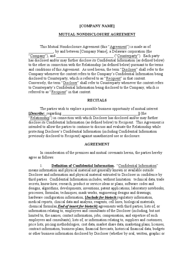 Mutual, 2-Way NDA | PDF | Non Disclosure Agreement | Confidentiality