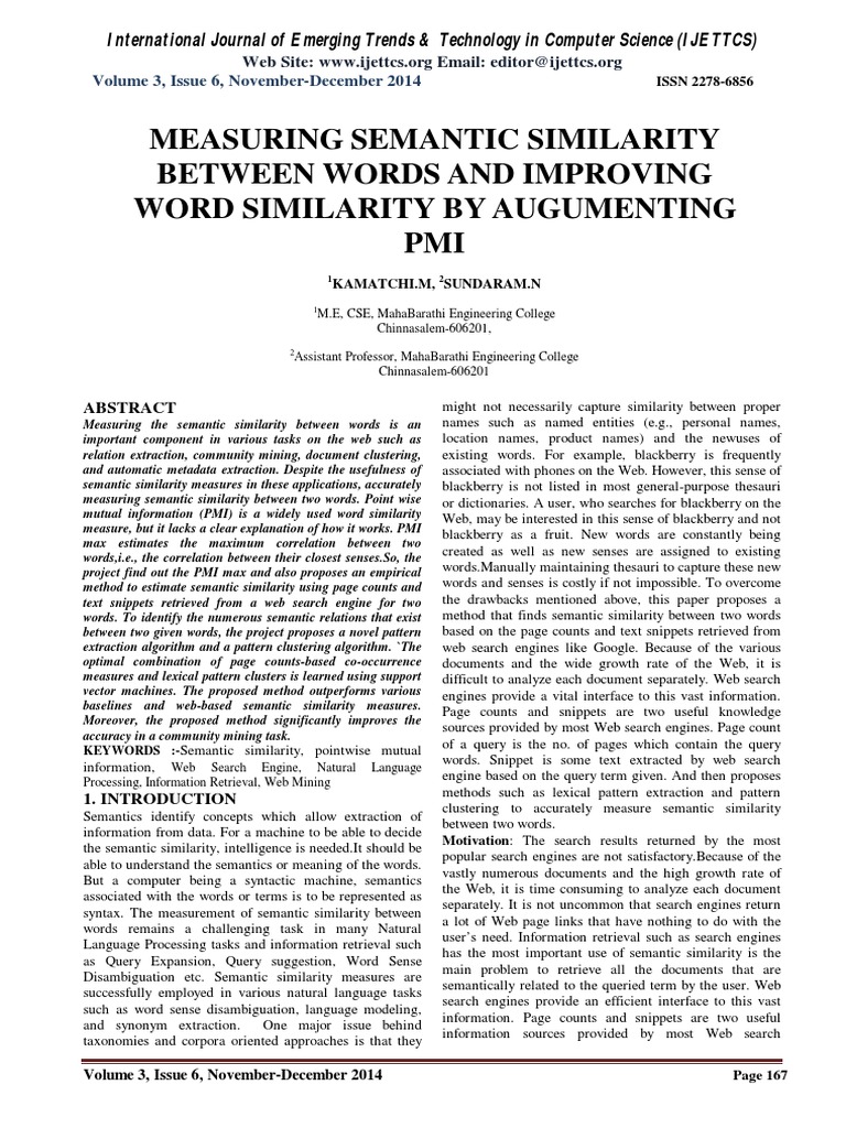 Measuring Semantic Similarity Between Words and Improving Word Similarity by Augumenting PMI ...