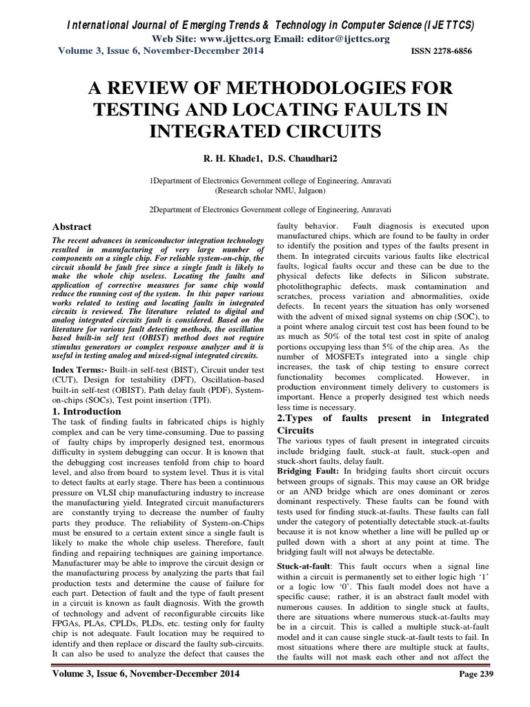 A Review of Methodologies For Testing and Locating Faults in Integrated ...
