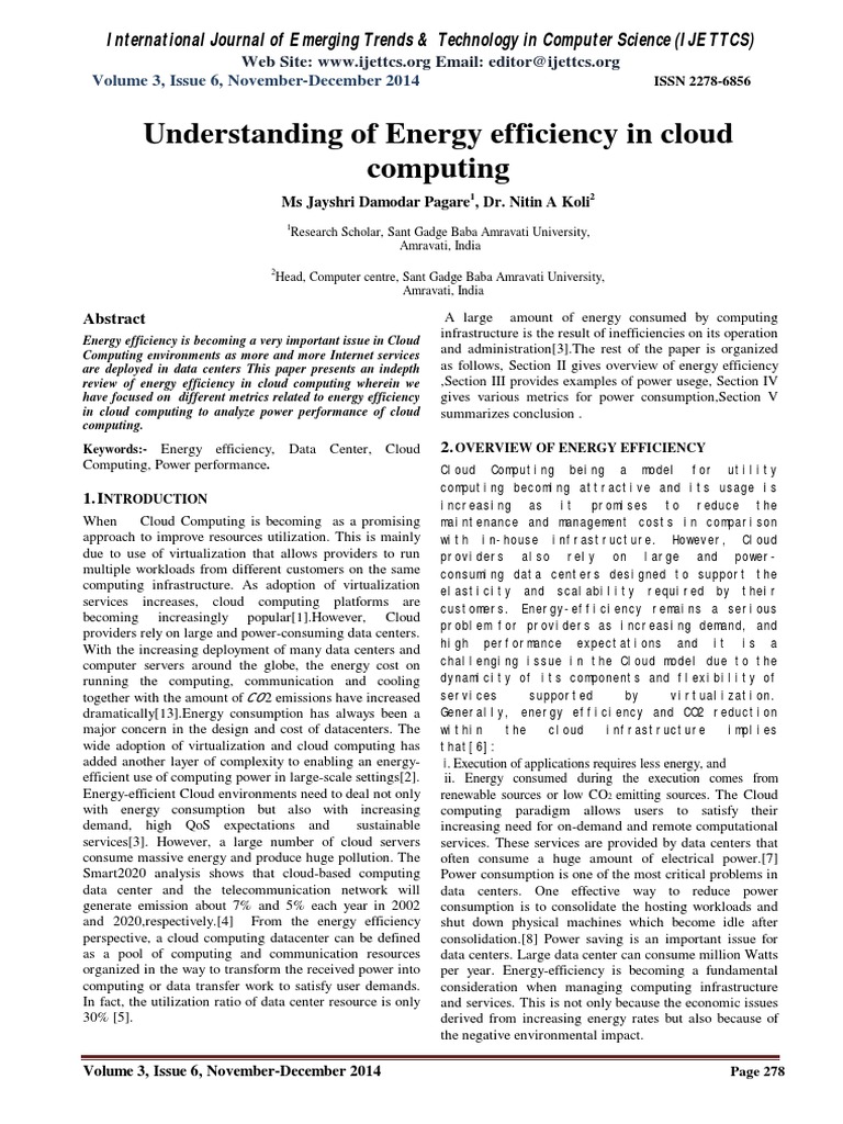 Understanding of Energy Efficiency in Cloud Computing | PDF | Data ...