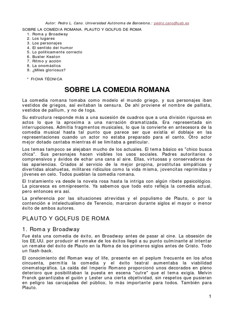 Comedia Romana: Plauto y Broadway | PDF | Ficción general