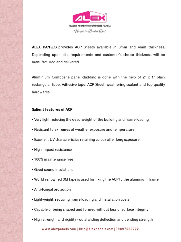 Alex Panels ACP Sheet Specifications | PDF | Composite Material | Sheet ...