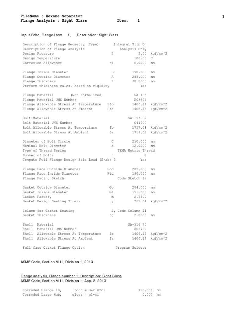 Flange Design Calculation for Sight Glass | PDF | Screw | Stress ...
