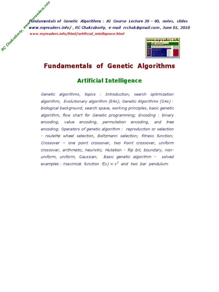 09 Genetic Algorithms | PDF | Genetic Algorithm | Natural Selection