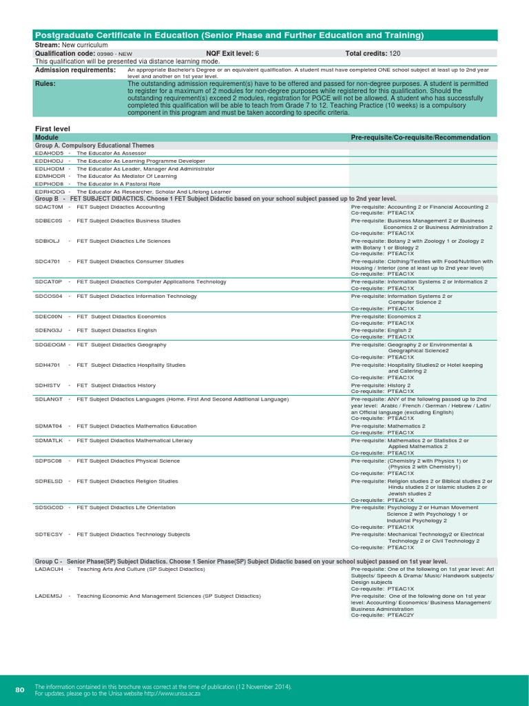 PGCE Unisa | Download Free PDF | Academic Degree | University And ...