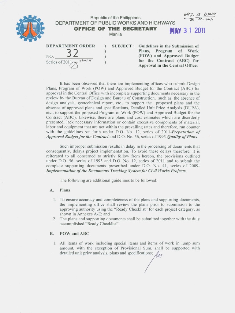 DPWH - Plans_ Program of Work and Approved Budget for the Contract ...