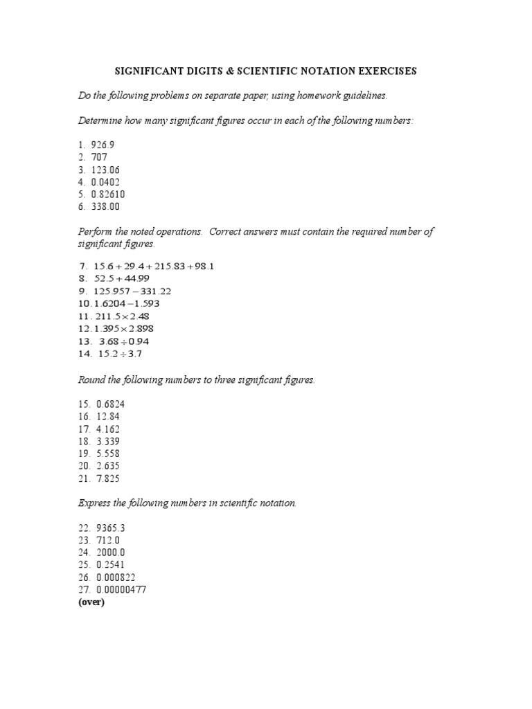 Significant Digits Exercises | PDF | Significant Figures | Mathematical ...