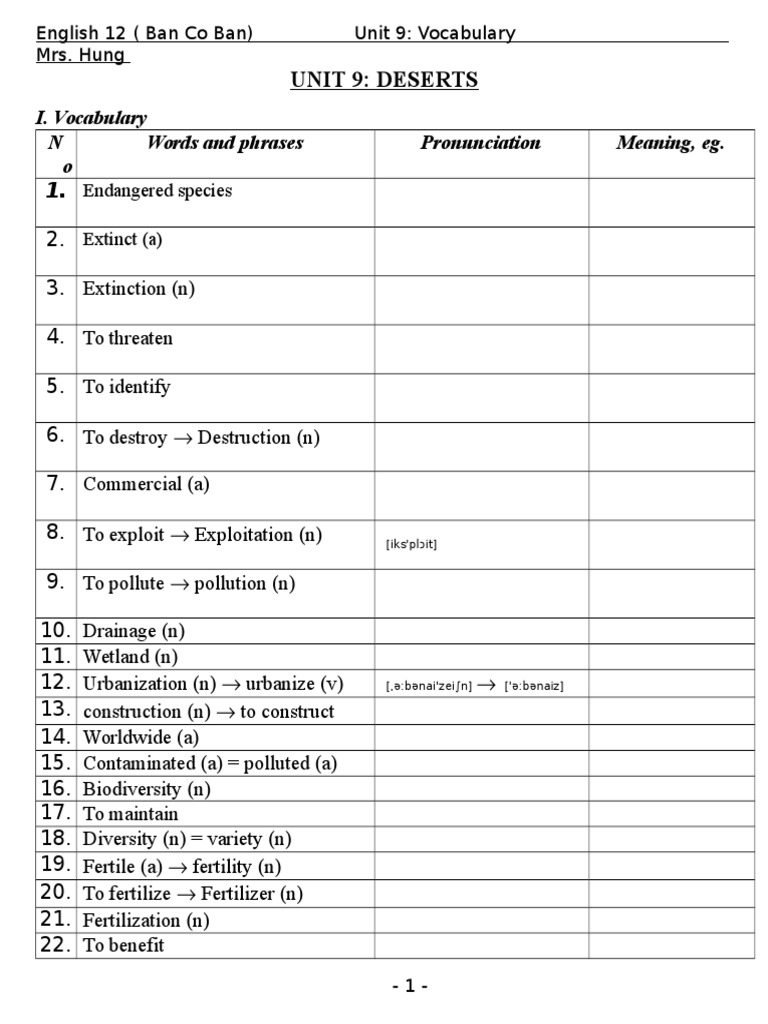 12 Unit 10 - (Vocabulary + Exercise + Key) - NTH | PDF | Extinction ...
